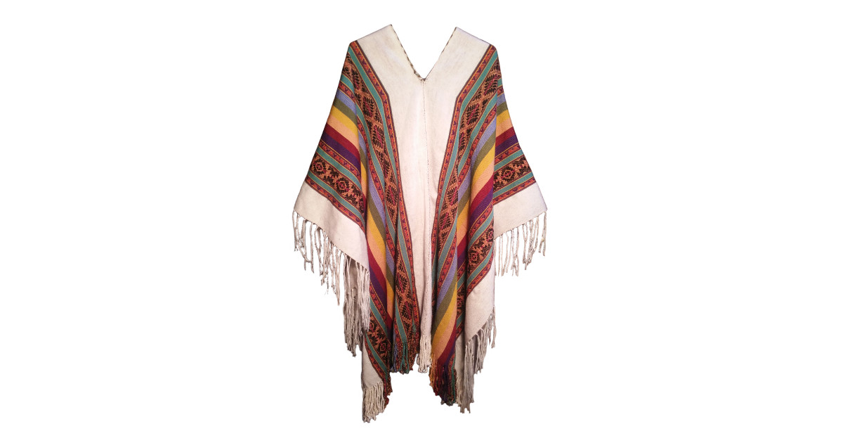 Peruvian alpaca poncho "Rainbow, Suns and Stars" | Inka Market